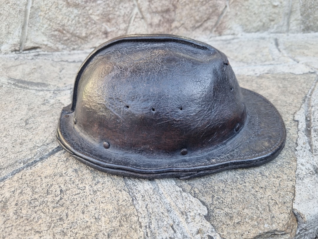 Antique Miner's Helmet, 1900s, Miner's Leather Helmet, Vintage Helmet ...