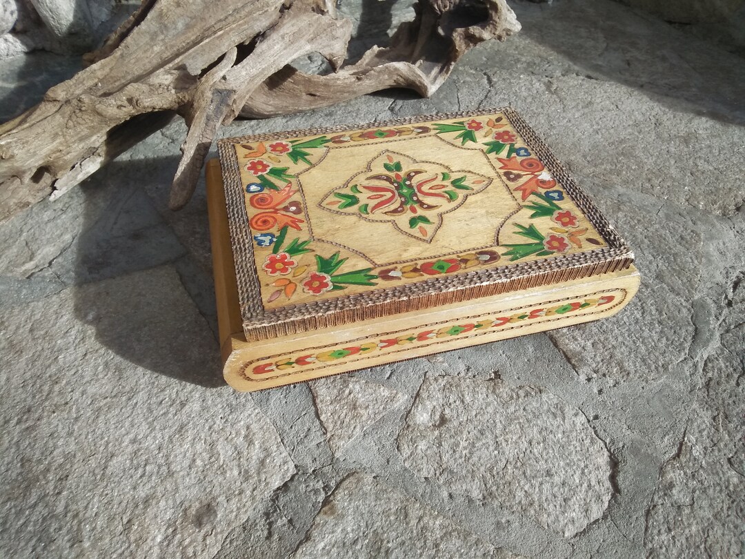Hand Carved Wooden Box - Vintage Wooden Box - Old Wood Carvings - Art ...