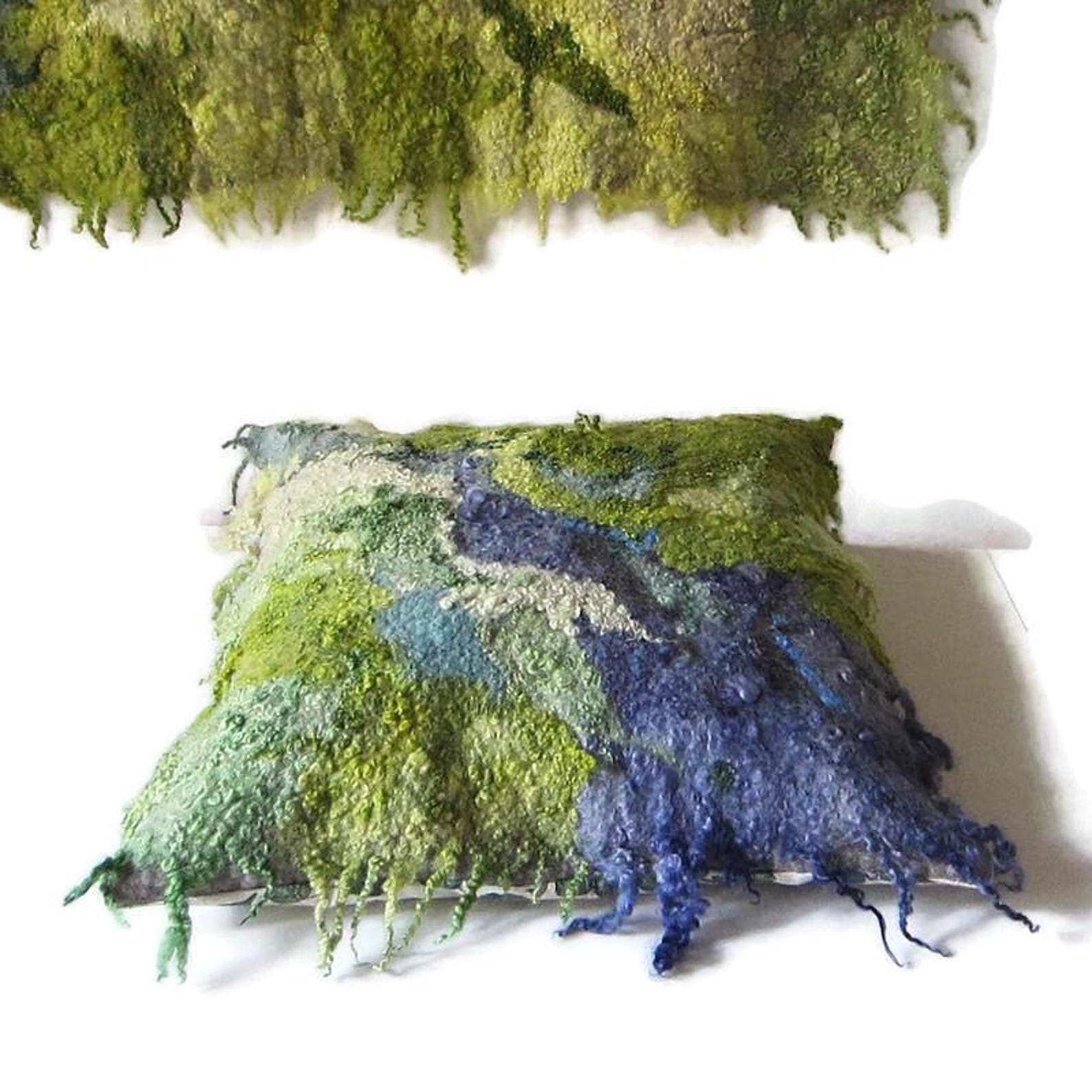 Pillow Cover Felted Handmade Decorative Pillowcase OOAK Eco Style Wool ...