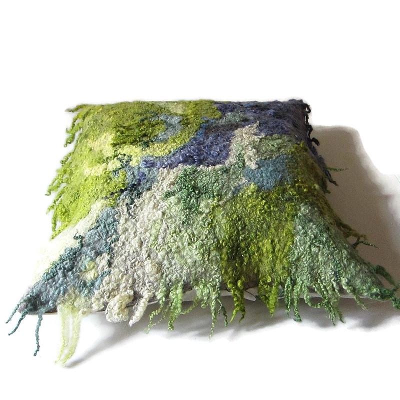 Pillow Cover Felted Handmade Decorative Pillowcase OOAK Eco Style Wool ...