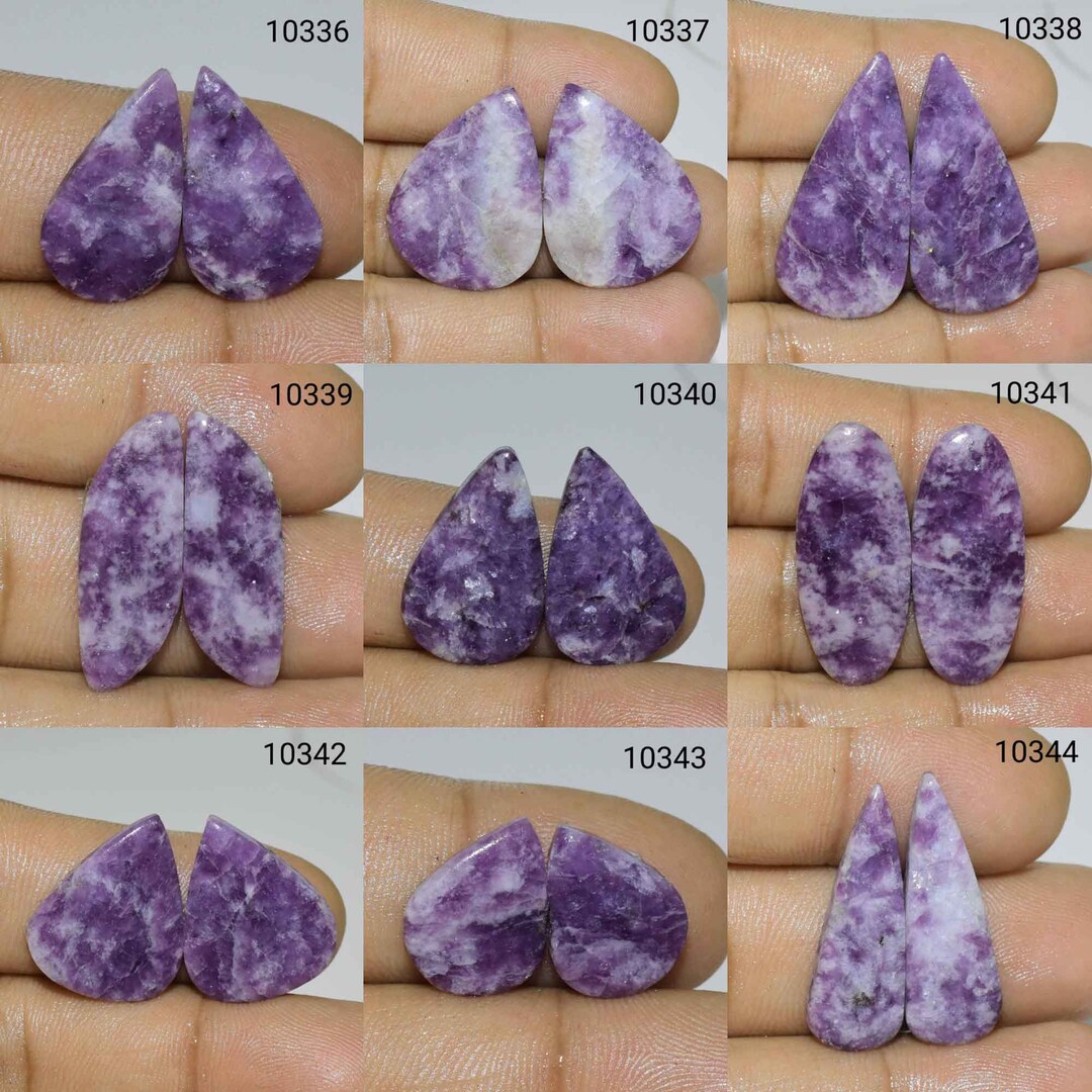 Designers Matched Pair Lepidolite Cabochon, Natural Lepidolite Gemstone ...