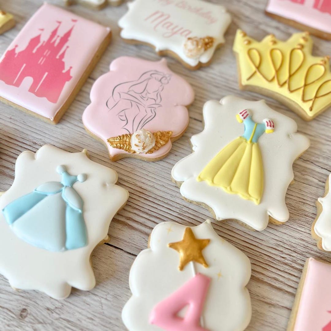 Princess Iced Biscuit Party Favors: Dresses, Crowns, Castles - Set of ...