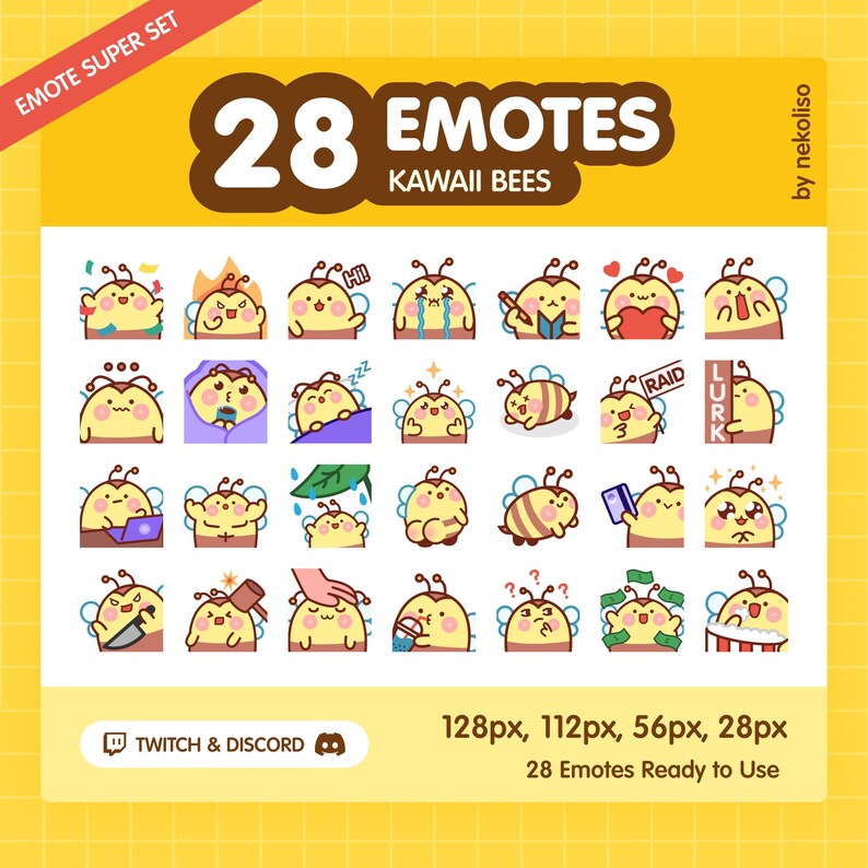 Bundle Kawaii Bee Emotes Twitch and Discord Super Set Cute Bee Emotes ...