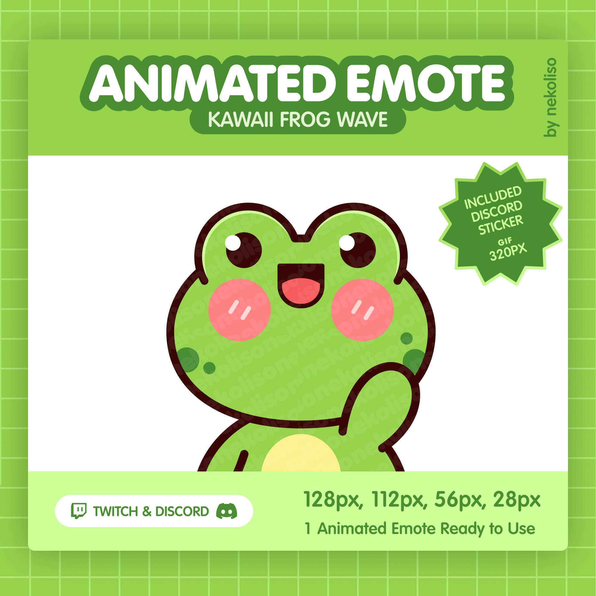 Animated Kawaii Frog Wave Emote for Twitch and Discord Cute Frog Waving ...