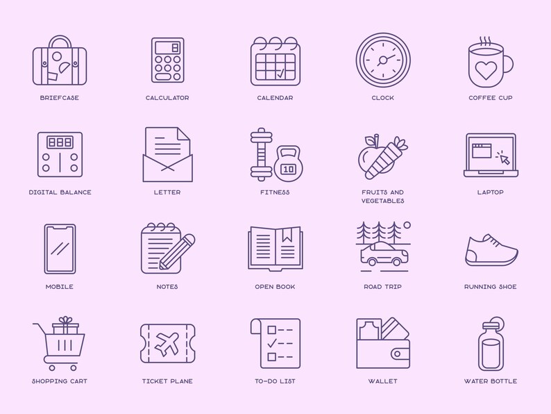 Everyday Planner Outline Icon Set Thin Line Art Icon Pack Icon Clipart ...
