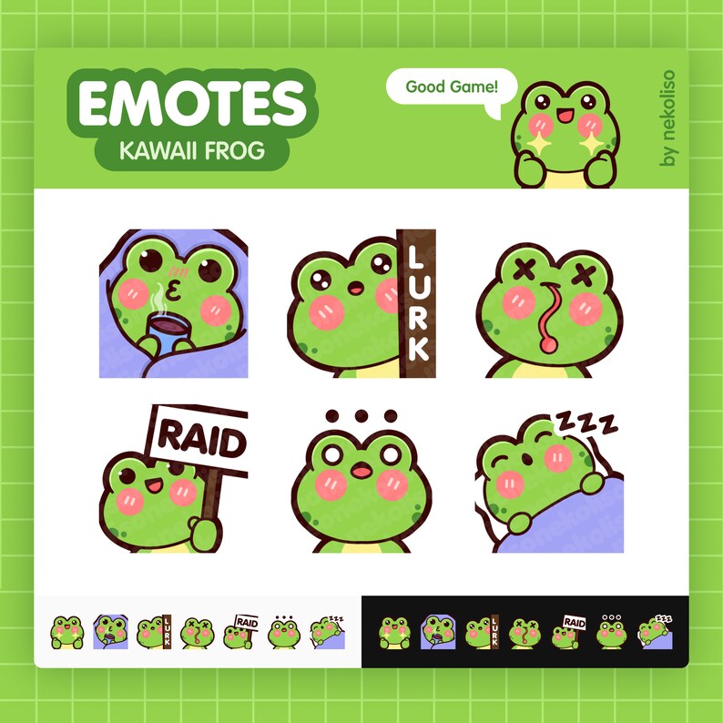 Bundle Kawaii Frog Emotes Twitch and Discord | Super Set Cute Frog ...