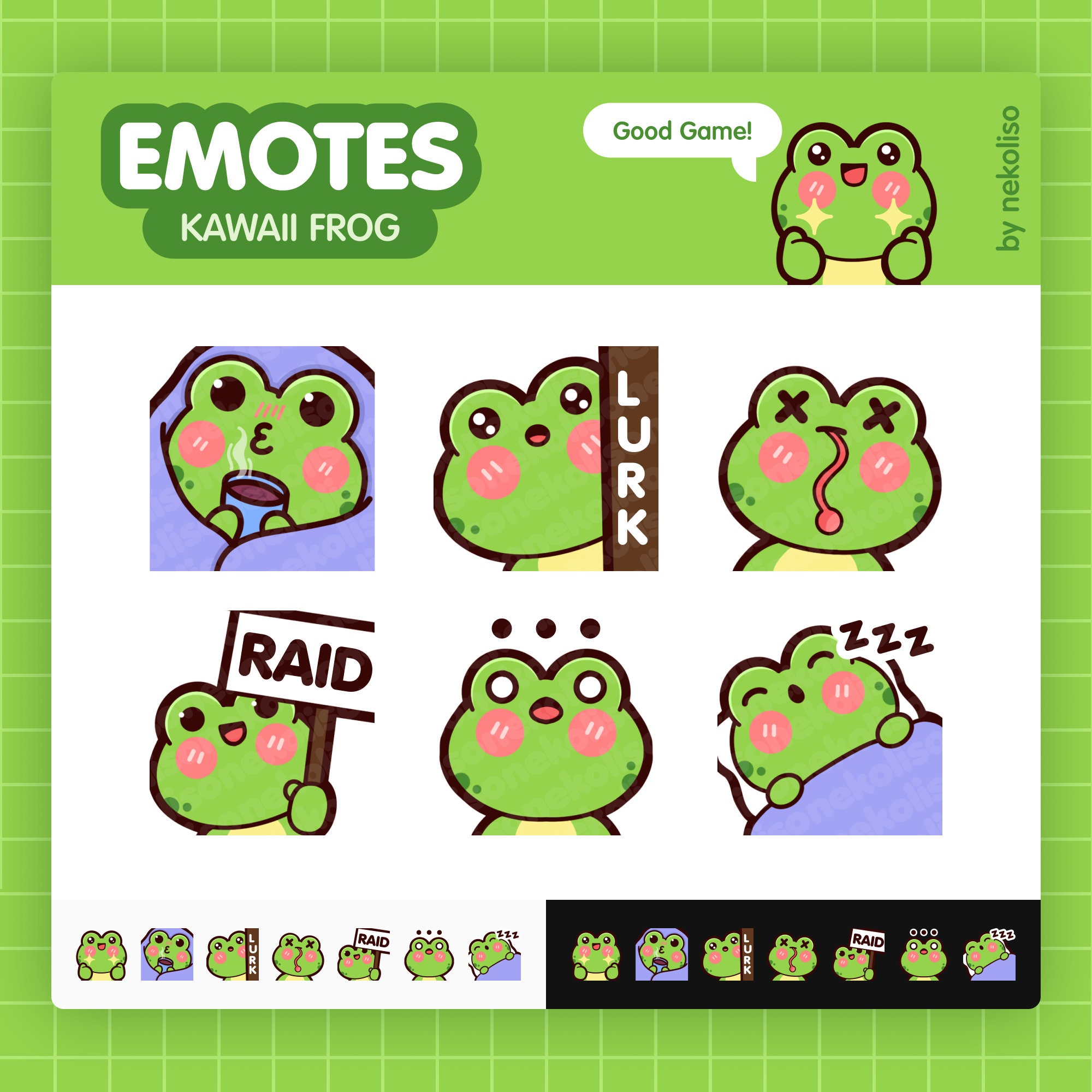 Bundle Kawaii Frog Emotes Twitch and Discord | Super Set Cute Frog ...