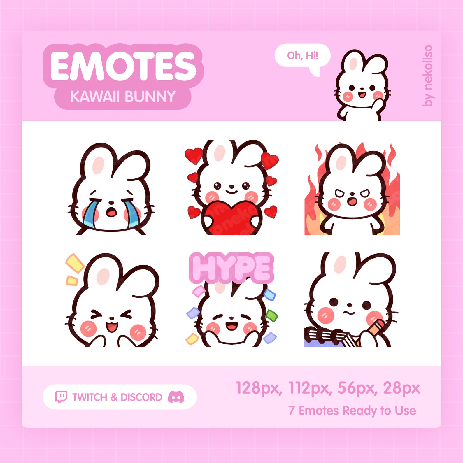 Kawaii Bunny Emotes Twitch and Discord Cute Bunny Emotes Pack Kawaii ...