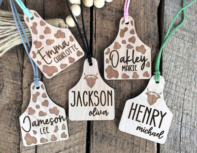 Personalized Cow Tag, Engraved Wooden Backpack Tag - Etsy