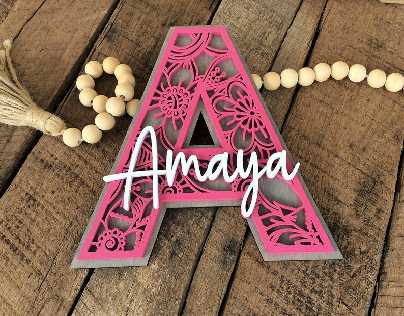 Monogram Letter With Name Nursery Name Sign Personalized - Etsy