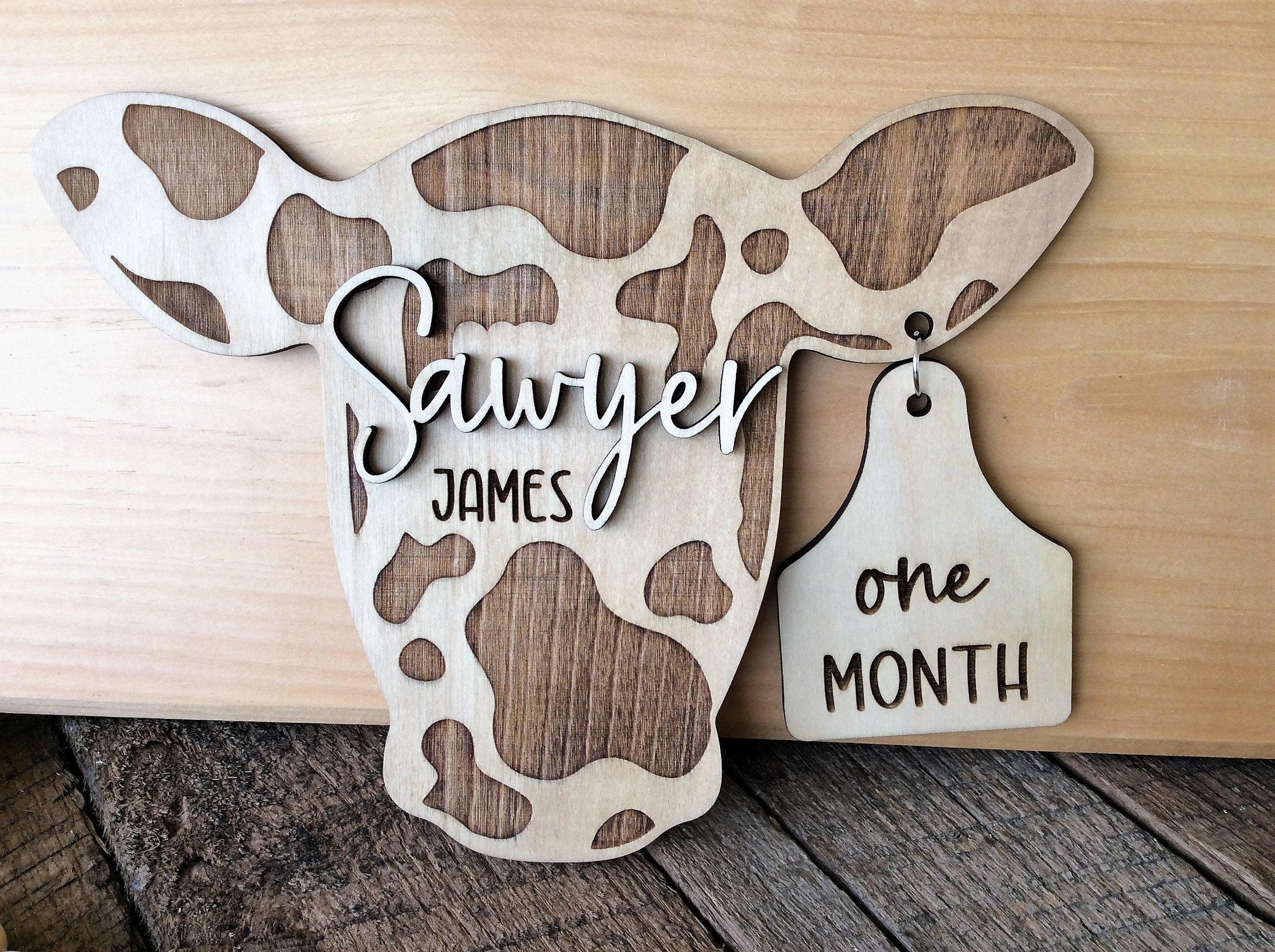 Cow Tag Baby Milestones Birth Announcement Sign Engraved - Etsy