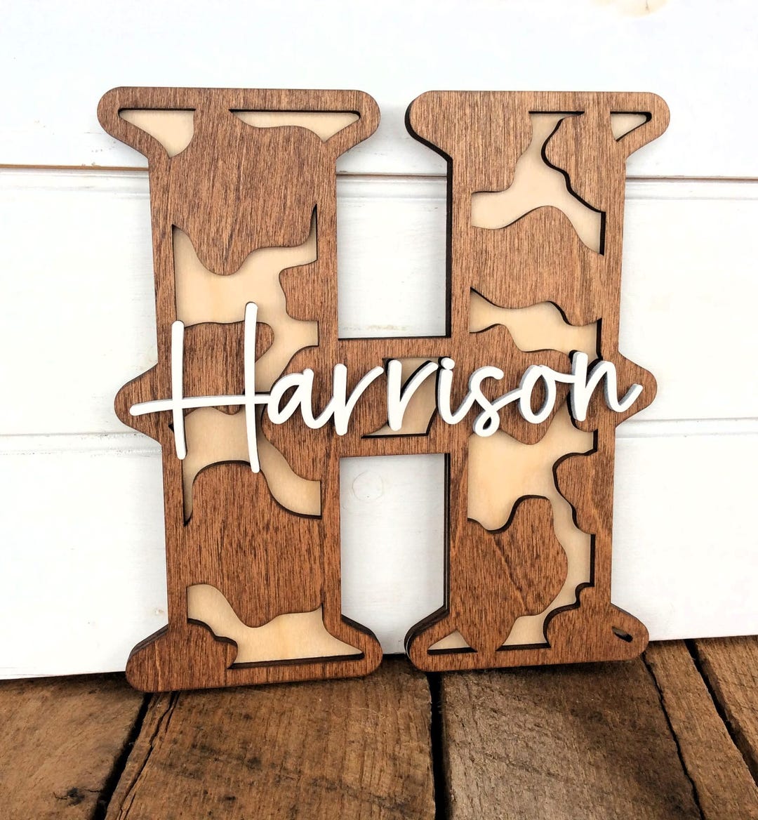 Personalized Cow Print Letter, Monogram Name Sign, Farmhouse Wall Decor ...
