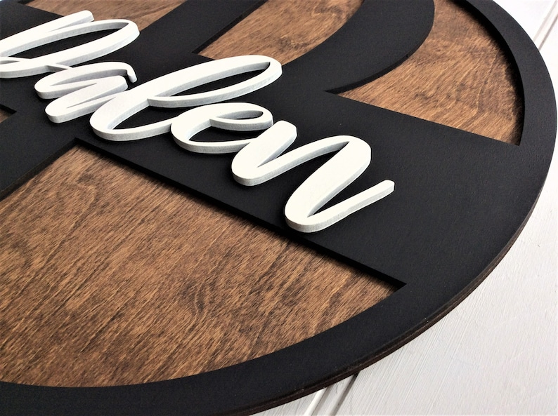 Monogram Door Hanger Name Sign Personalized Round Wooden - Etsy