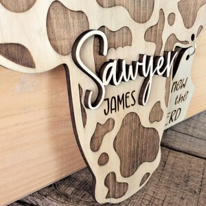 Engraved Wood Cow Tag Baby Milestone Photo Prop, Birth Announcement ...