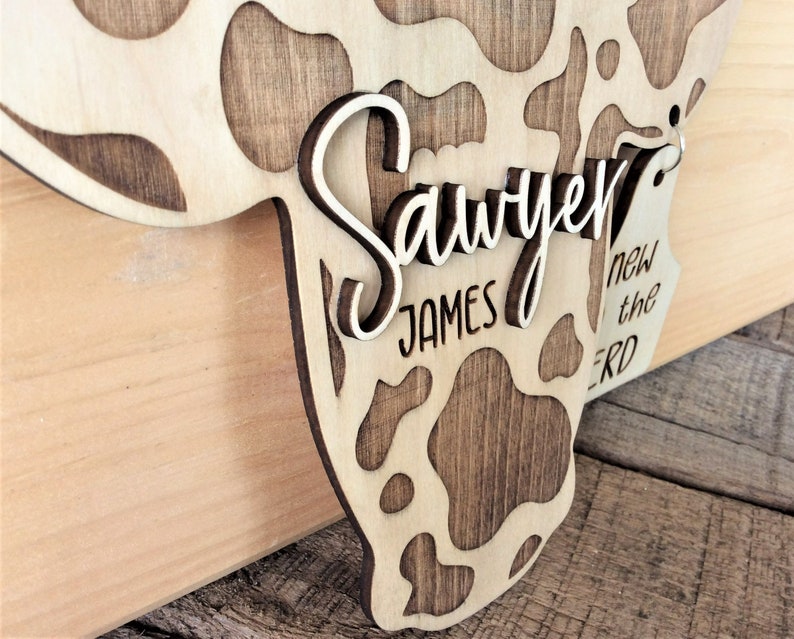 Cow Tag Baby Milestones Birth Announcement Sign Engraved - Etsy