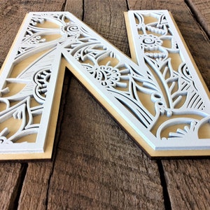 Floral Monogram Letter Sign, Custom Laser Cut Wooden Letters - Etsy