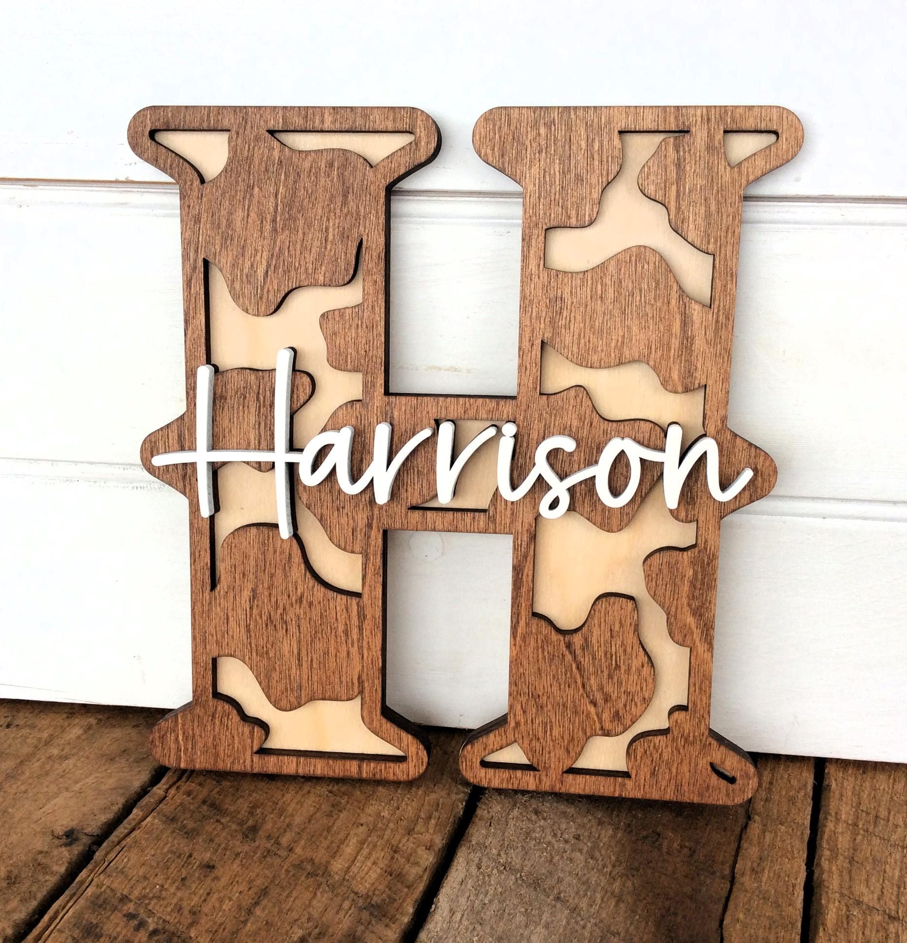 Personalized Cow Print Letter, Monogram Name Sign, Farmhouse Wall Decor ...