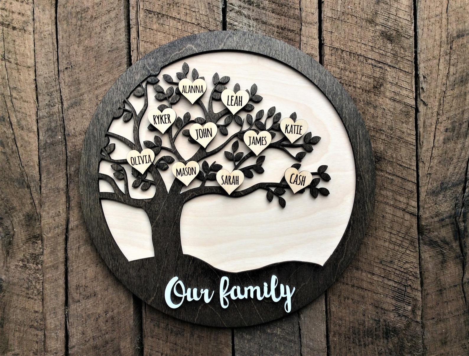 Personalized Family Tree Sign, Our Family Tree Wooden Wall Art, Family ...