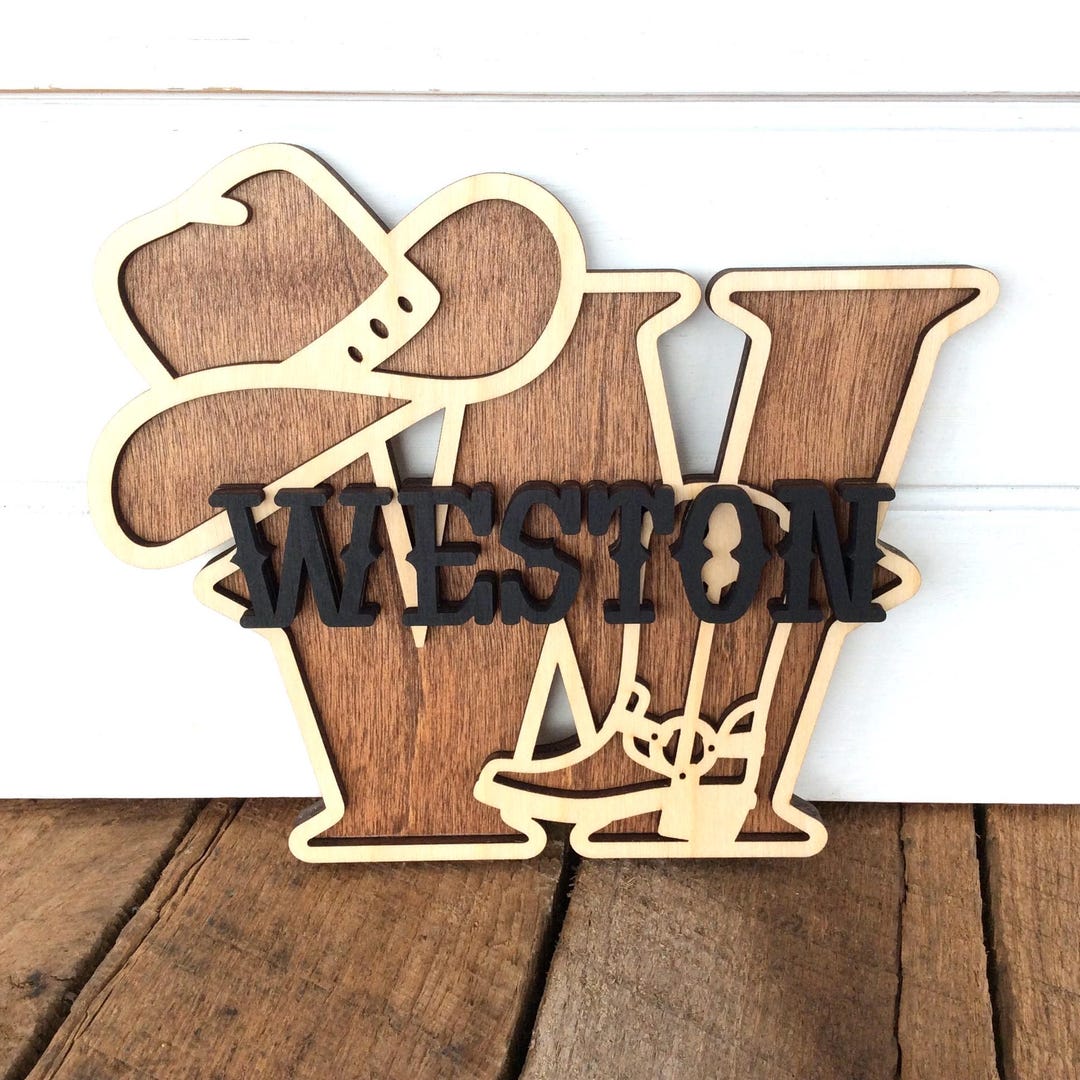 Western Nursery Name Sign, Rustic Cowboy Monogram, Birch Wood Decor - Etsy