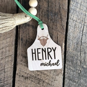 Personalized Cow Tag, Engraved Wooden Backpack Tag - Etsy