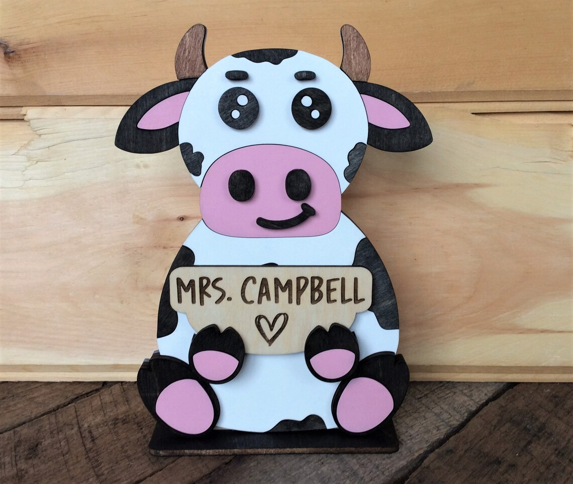 Cow Teacher Name Sign Personalized Desk Name Plaque Cow - Etsy