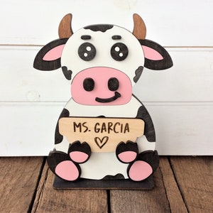 Cow Teacher Name Sign, Personalized Desk Name Plaque, Cow Classroom ...