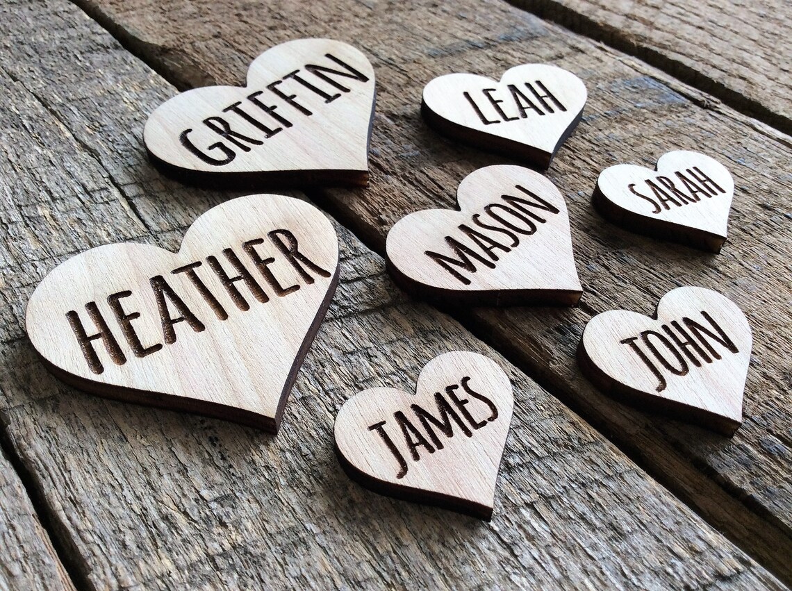 Engraved Wood Hearts, Personalized Hearts for Family Tree, Wedding ...