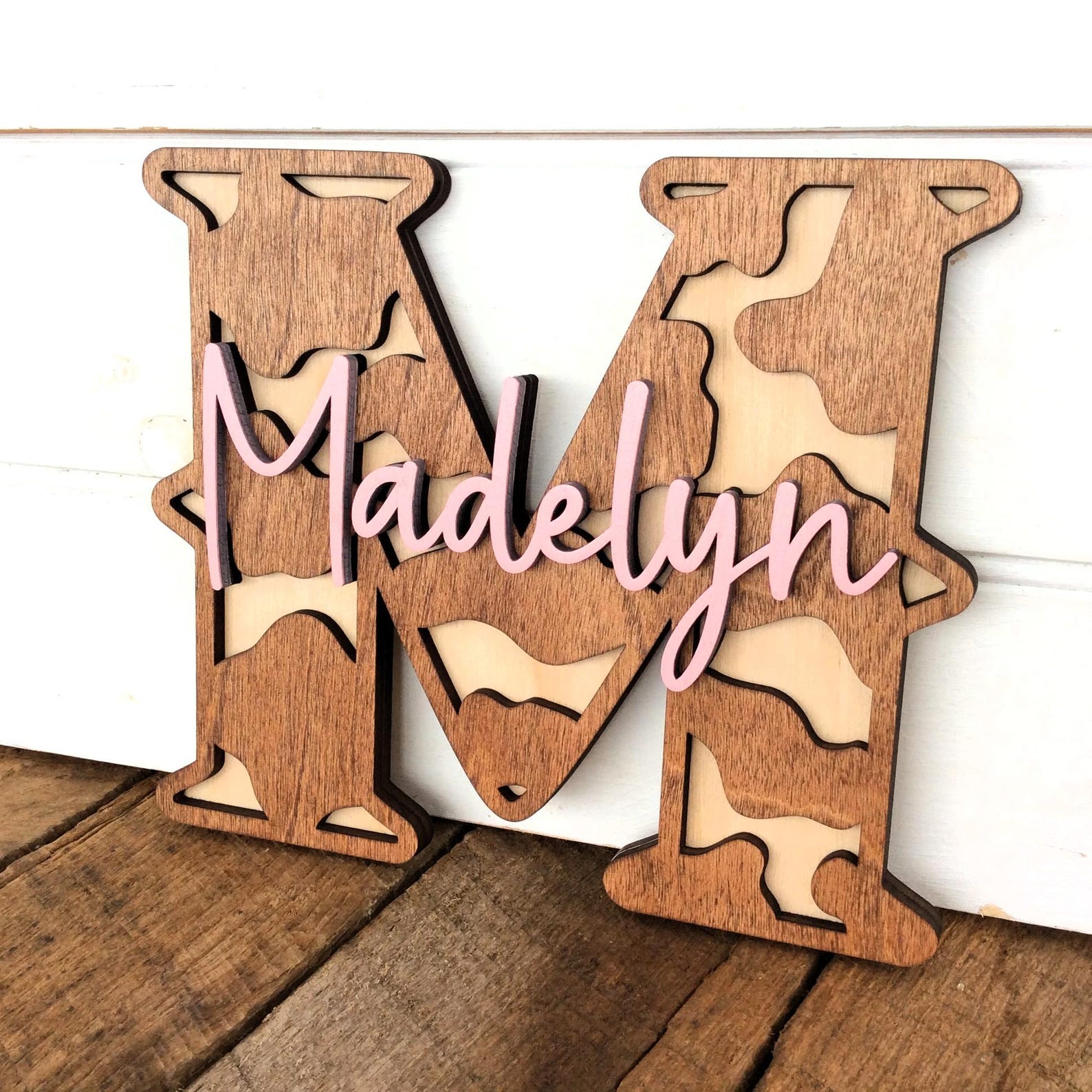 Personalized Cow Print Letter, Monogram Name Sign, Farmhouse Wall Decor ...