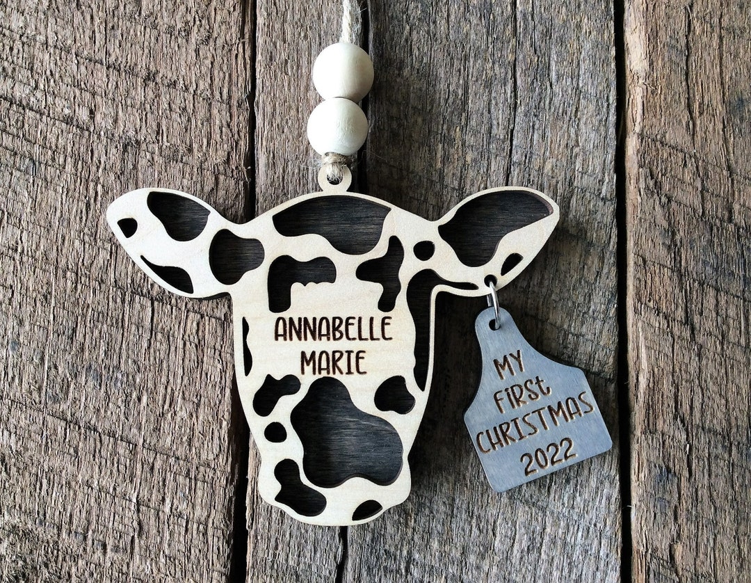 Cow Tag Ornament, My First Christmas Keepsake, Personalized Farmhouse ...
