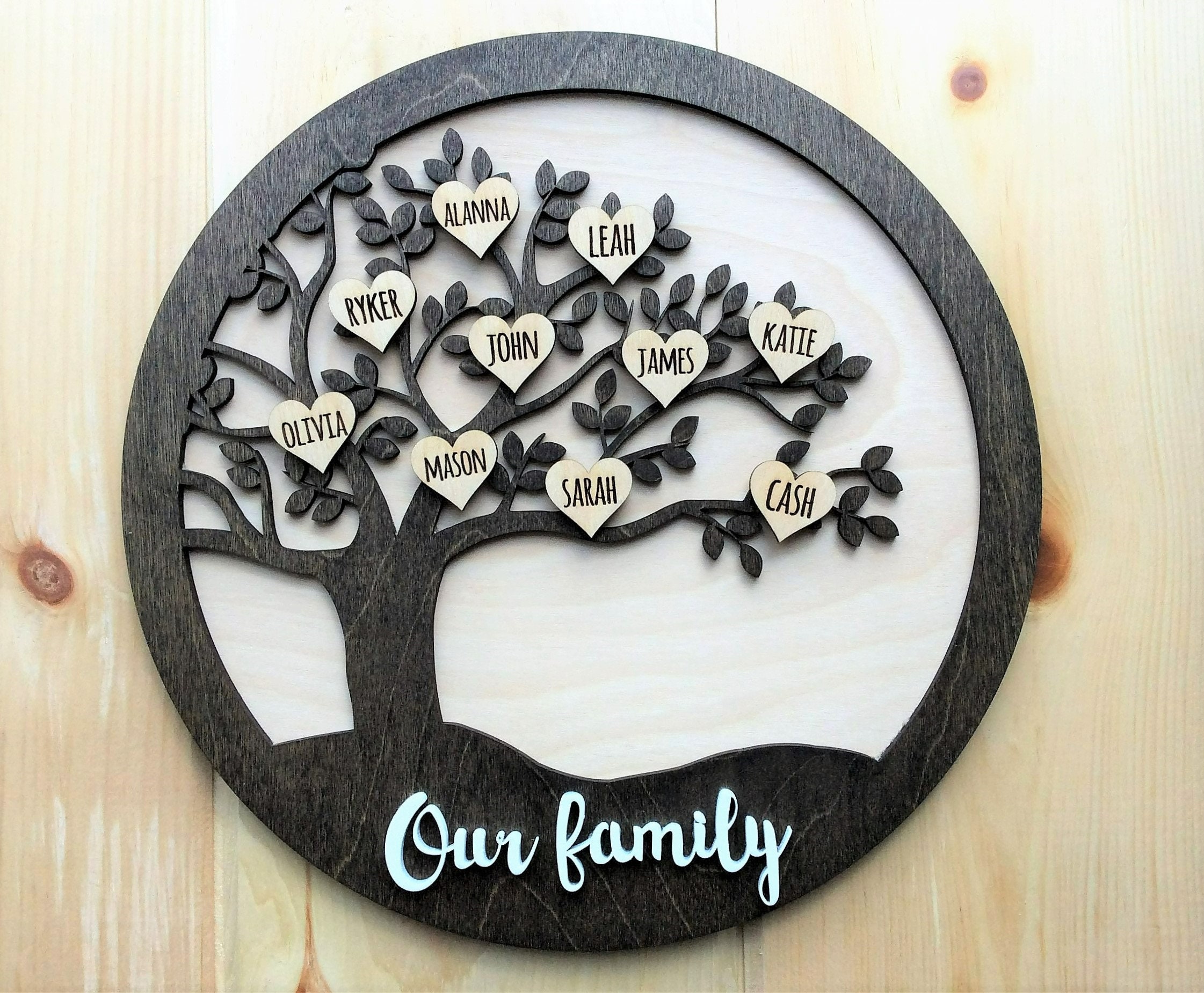 Personalized Family Tree Sign, Our Family Tree Wooden Wall Art, Family ...