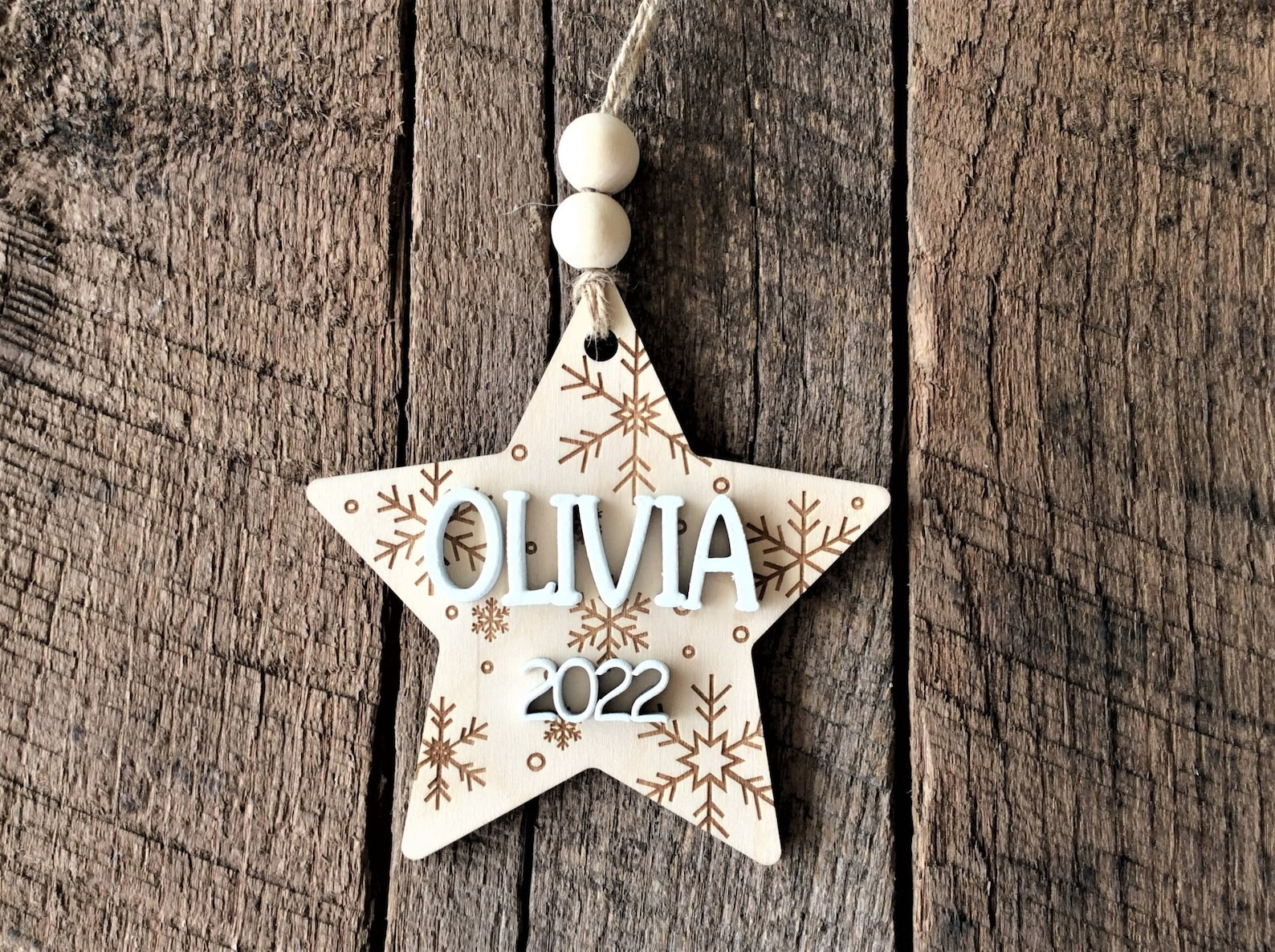 Kids Name Ornament, Personalized Wood Christmas Ornament, Engraved Star ...