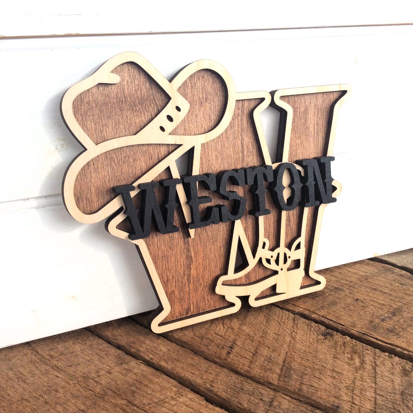 Western Nursery Name Sign, Rustic Cowboy Monogram, Birch Wood Decor - Etsy
