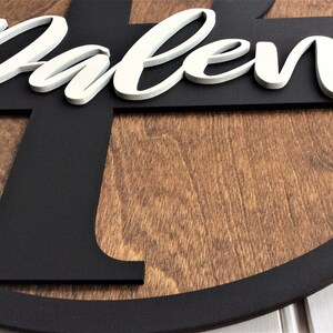 Monogram Door Hanger Name Sign, Personalized Round Wooden Initial Wall ...