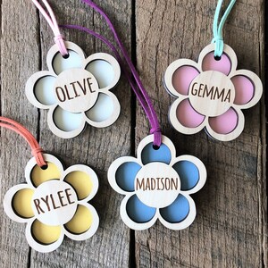 Backpack Tag, Wood Daisy Kids Name Tag, Personalized Flower Bag Tag ...