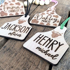 Personalized Cow Tag, Engraved Wooden Backpack Tag - Etsy