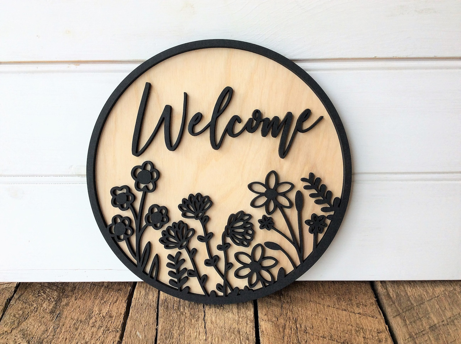 Welcome Sign With Wildflowers Round Wood Welcome Sign - Etsy
