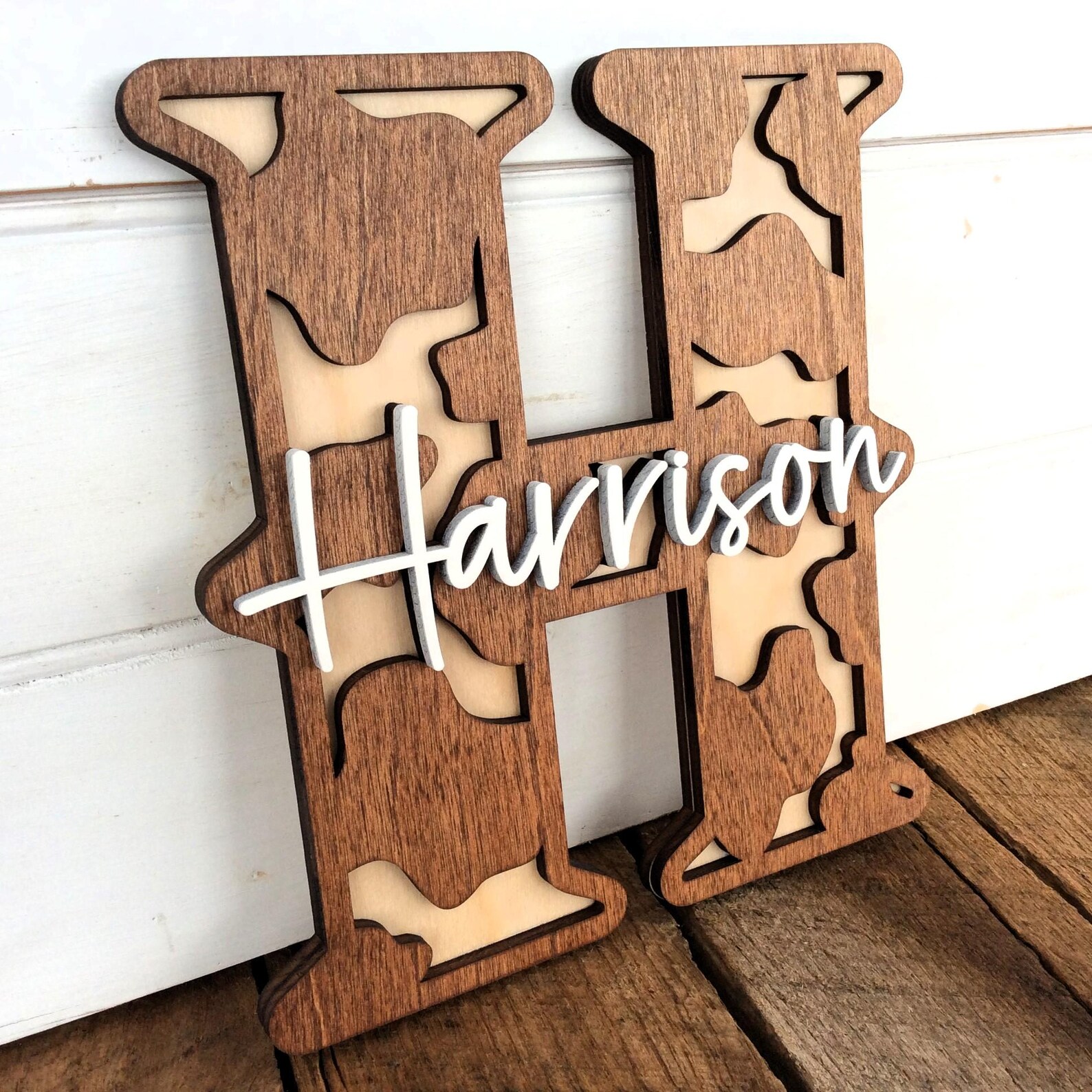 Personalized Cow Print Letter, Monogram Name Sign, Farmhouse Wall Decor ...