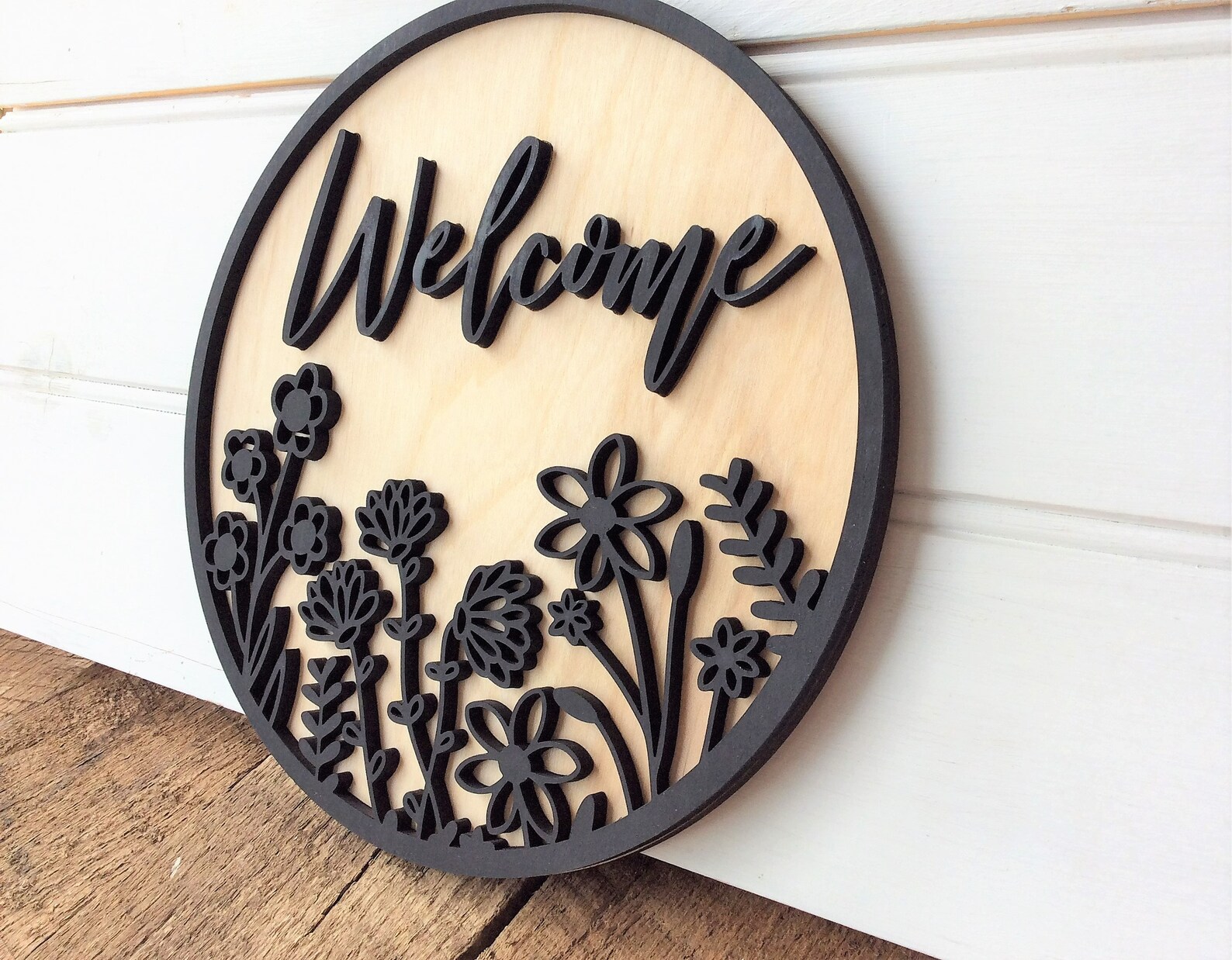 Welcome Sign With Wildflowers Round Wood Welcome Sign - Etsy