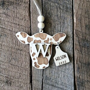 Monogram Cow Tag Ornament, Personalized Farmhouse Ornament, Cow Lover ...