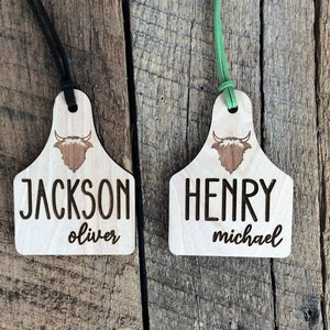Personalized Cow Tag, Engraved Wooden Backpack Tag - Etsy