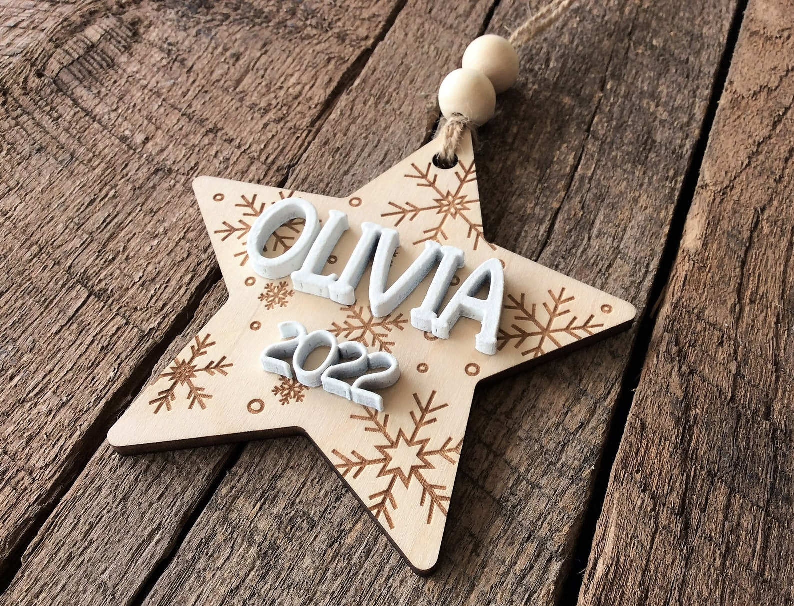 Kids Name Ornament, Personalized Wood Christmas Ornament, Engraved Star ...