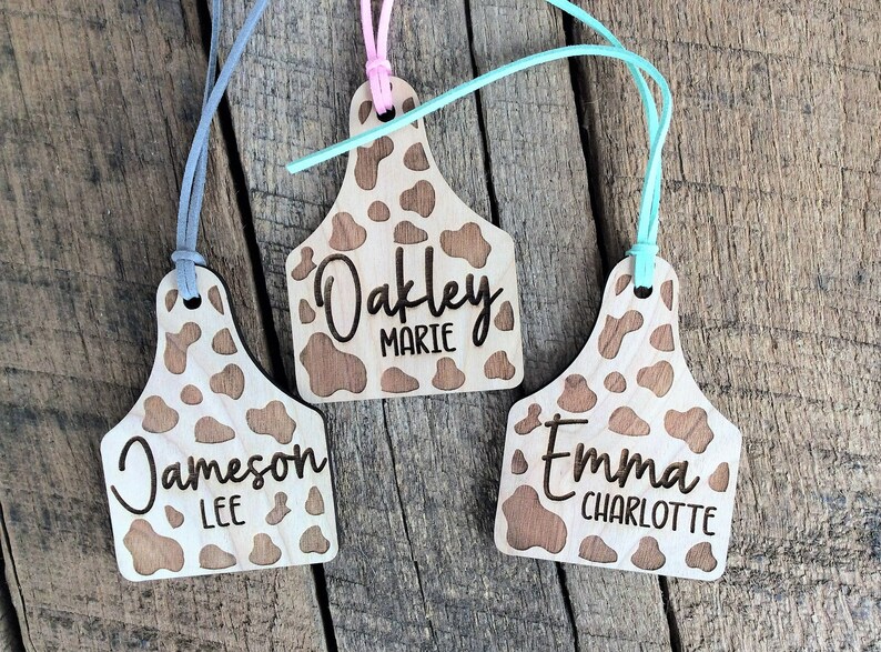Personalized Cow Tag, Engraved Wooden Backpack Tag - Etsy