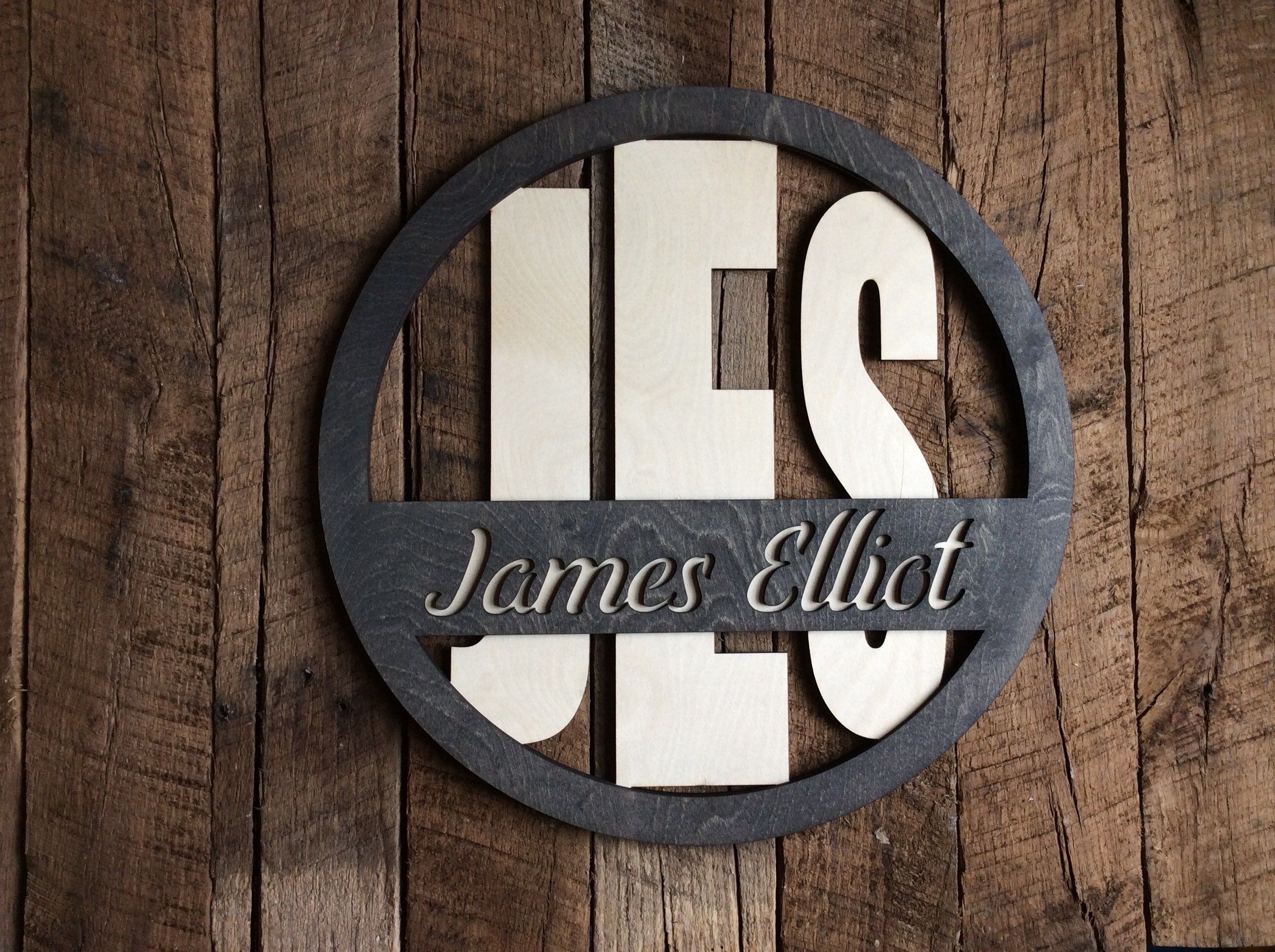 Wall Décor Round Letter Sign Round Monogram Sign Shiplap Monogram 3D ...