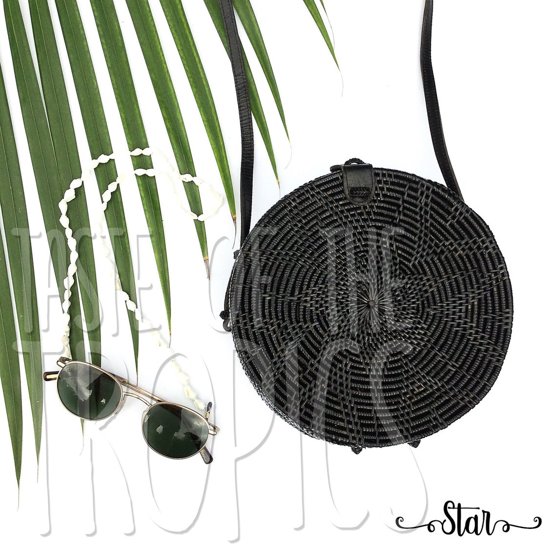 Round Black Rattan Bag // Round Rattan Bali Ata Purse // Black | Etsy