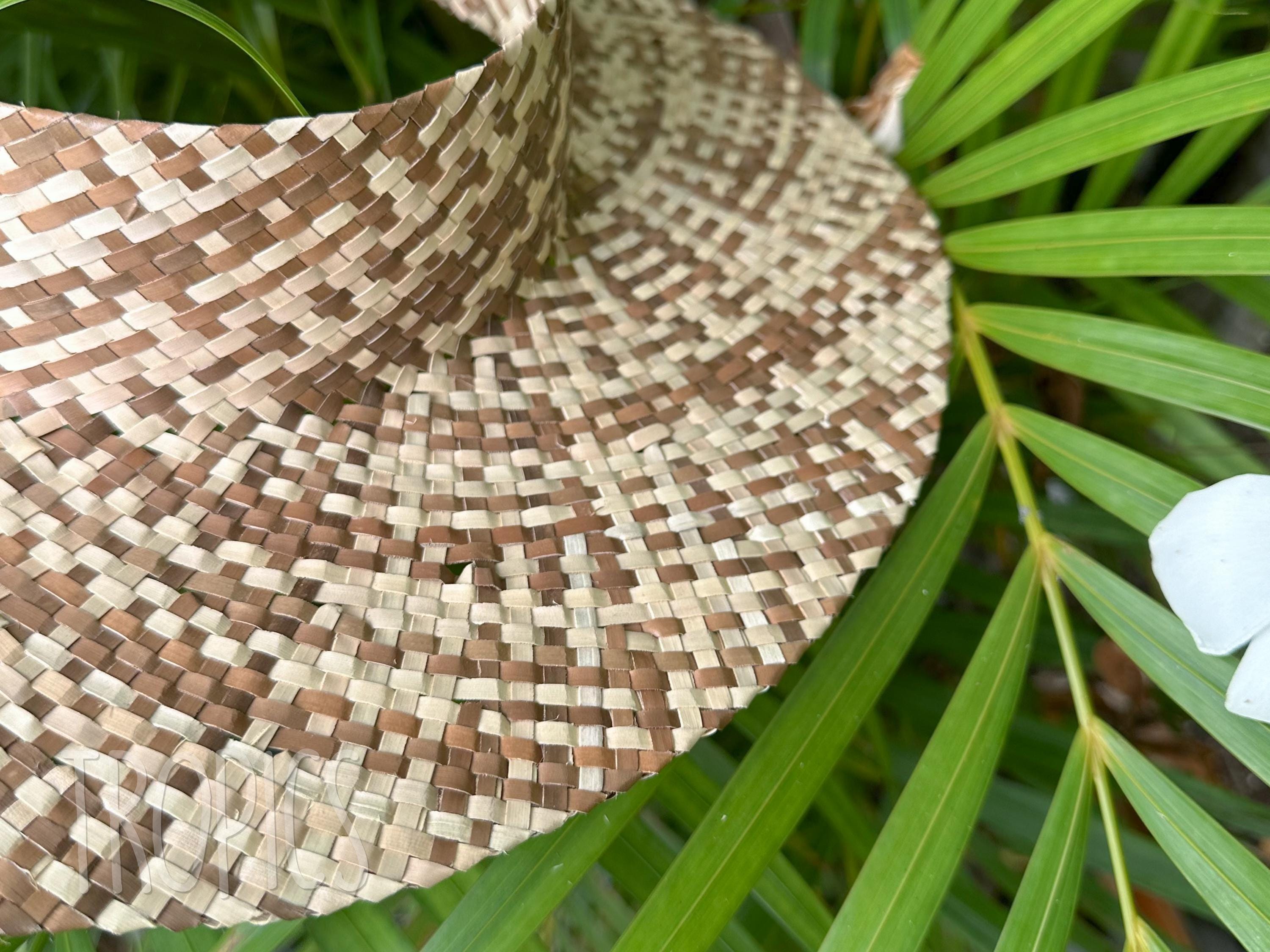 Brown & White “hawaiian” Style Lauhala Hat // Crownless Hat // Woven ...