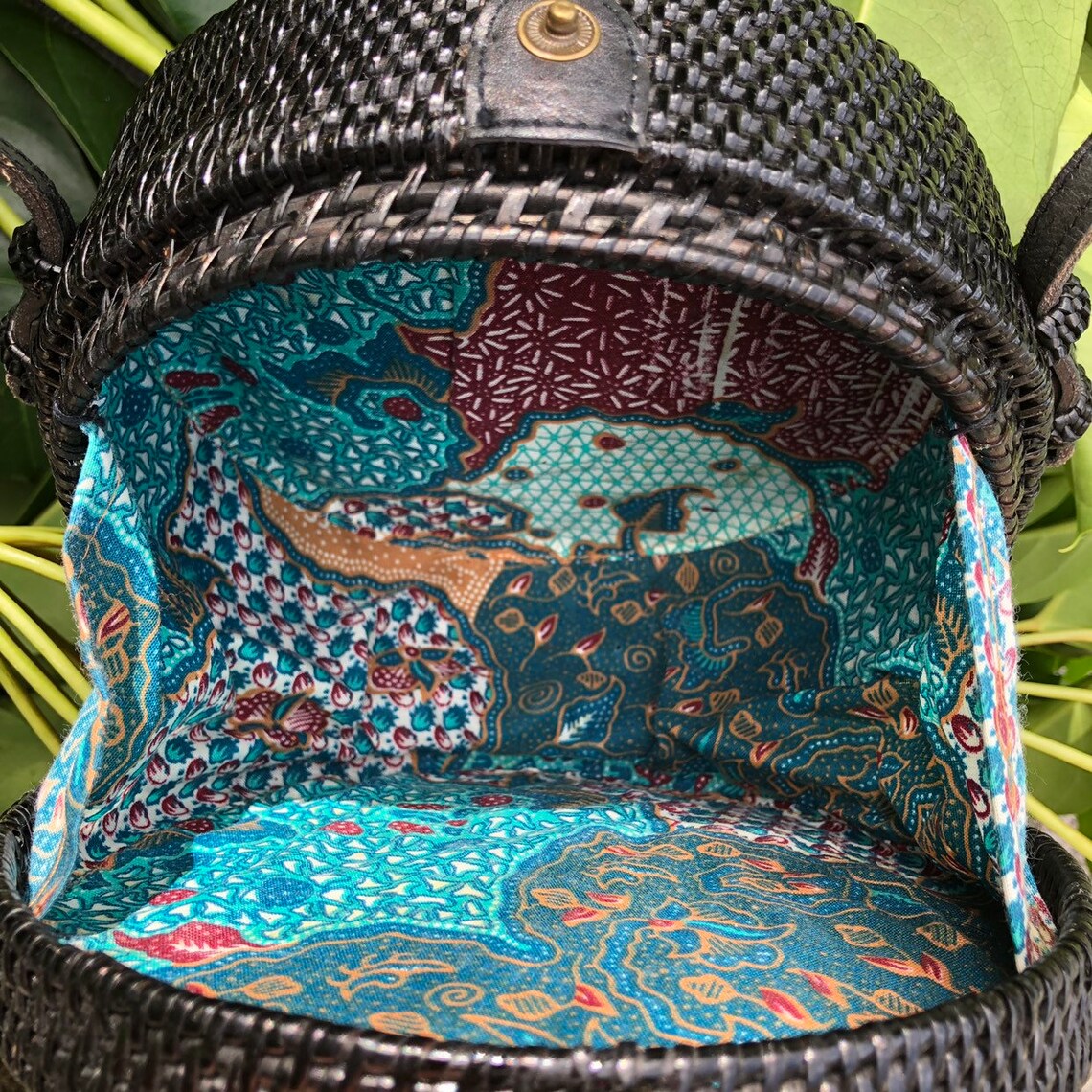 Round Black Rattan Bag // Round Rattan Bali Ata Purse // Black - Etsy