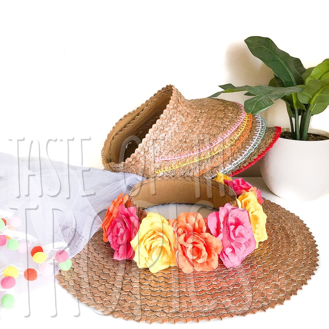 Flower Crown Sun Hat With Veil // Fiesta Flower Headband - Etsy