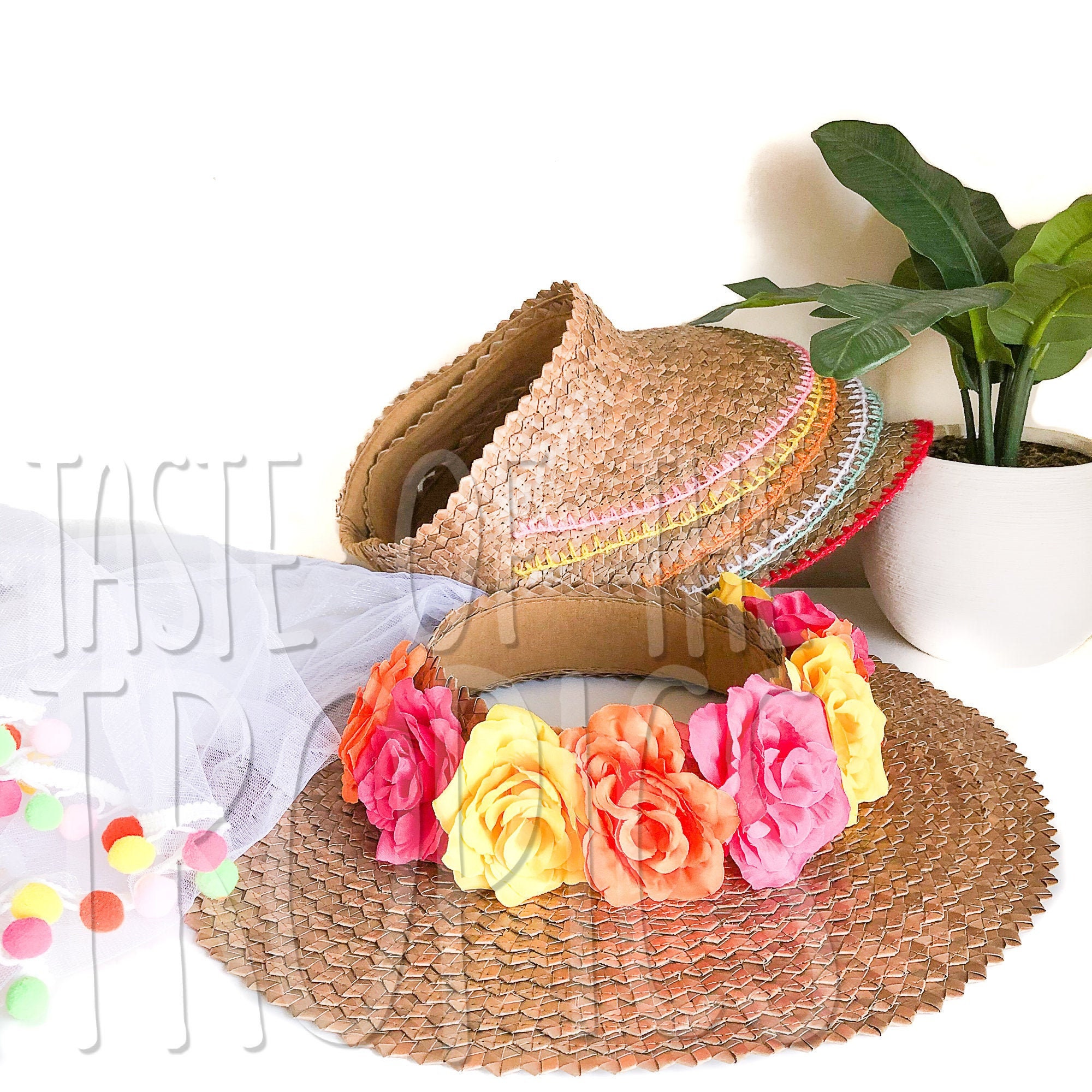 Flower Crown Sun Hat With Veil // Fiesta Flower Headband - Etsy