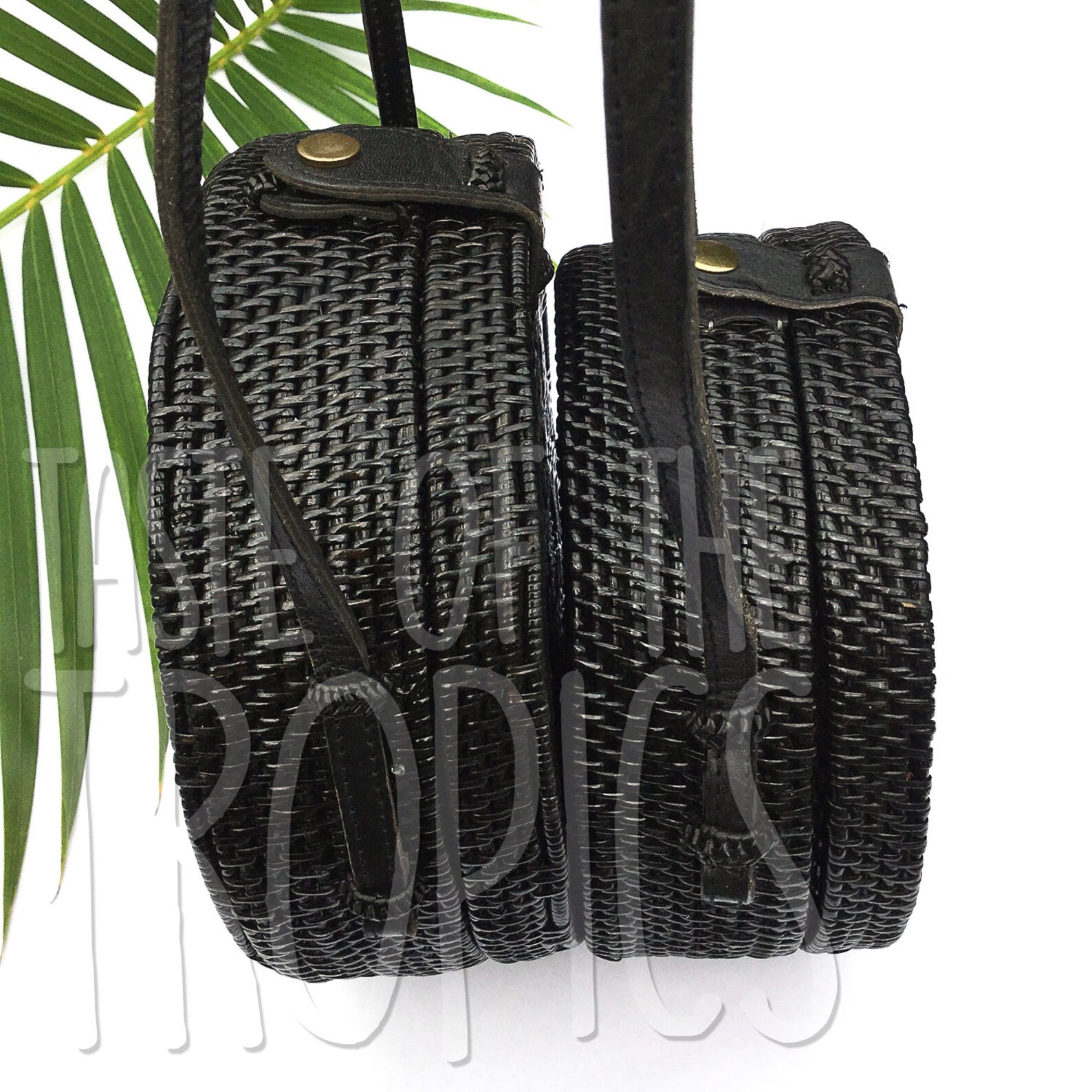 Round Black Rattan Bag // Round Rattan Bali Ata Purse // Black - Etsy