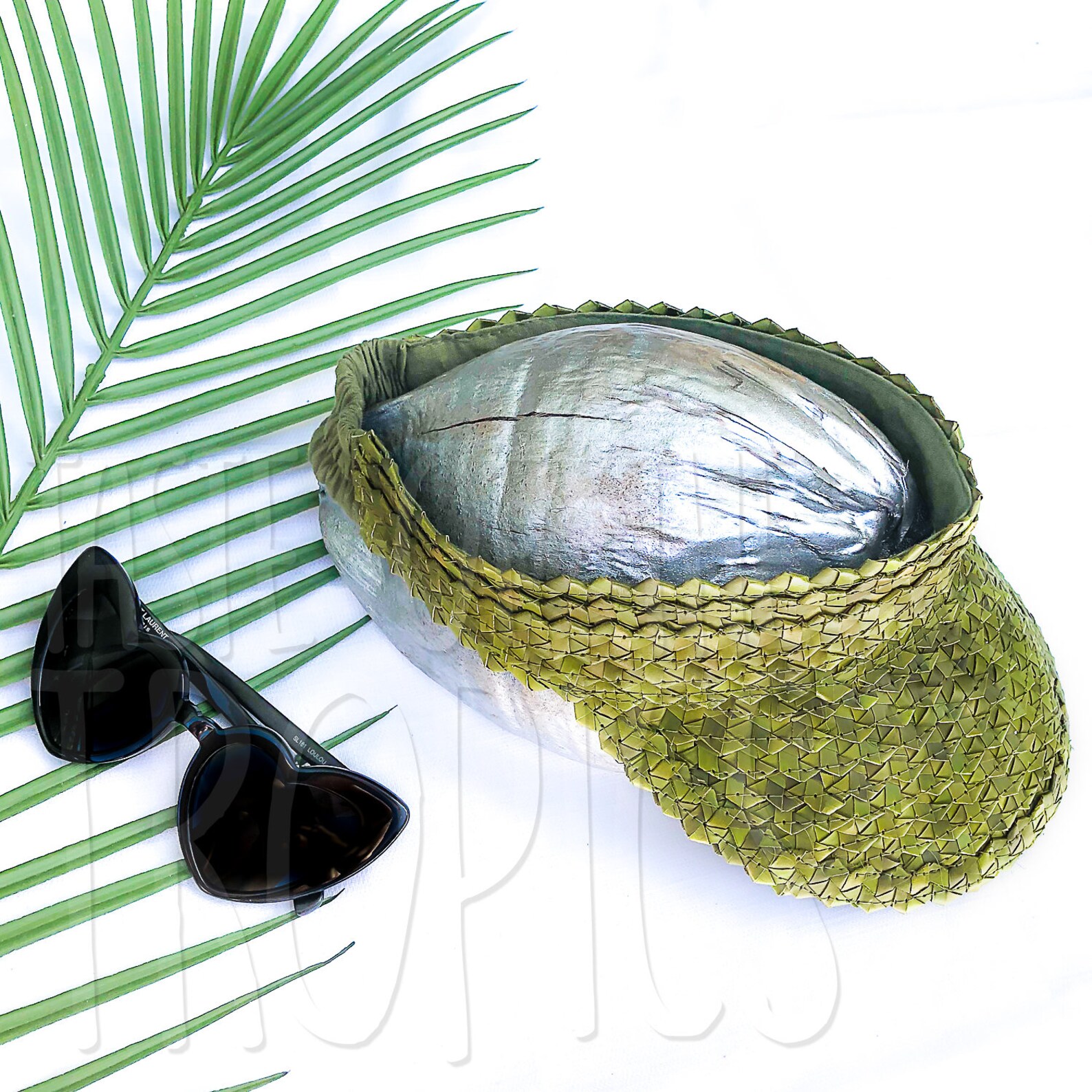 Green Coconut Palm Sun Hat // Woven Palm Leaf Hat // Woven - Etsy